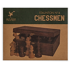Husaria Staunton Tournament No. 4 Chessmen with 2 Extra Queens and Wooden Box, 3-inch Kings