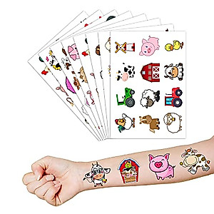Pink Farm Barnyard Animal Temporary Tattoos Themed Birthday Party Supplies Decorations Favors Decor Cute Tattoo Sticker 8Sheets 96PCS Gifts for Kids Girls Boys School Prizes Rewards Carnival Christmas