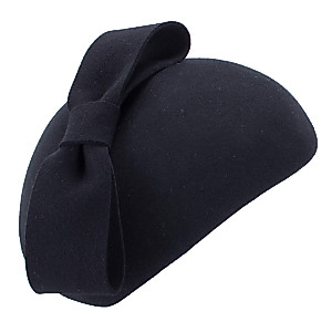 Lawliet Teardrop Women 1940s Wool Felt Fascinator Hat Bow Tam Beret Casque A568 (Black)