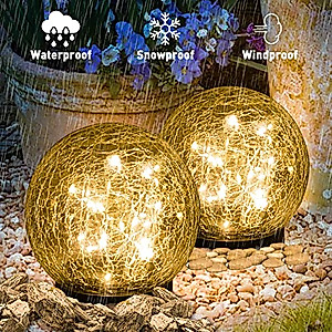 Solar Lights Outdoor Garden Decorative - 2 Pack Solar Globe Lights Upgrade Waterproof with 30 LEDs Cracked Glass Ball Lights for Yard Patio Pathway Lawn Outside Decor (4.73")