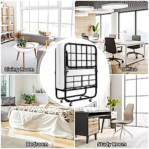 MAMIZO Folding Bed with Mattress for Adults - 75" x 31" - Cot Size, Portable Rollaway Bed with Luxurious 4 Inch Thick Memory Foam Mattress and Dust Proof Cover, Easy Storage Foldable Bed