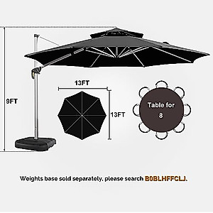 PURPLE LEAF 13 Feet Double Top Round Deluxe Patio Umbrella Offset Hanging Umbrella Outdoor Market Umbrella Garden Umbrella, Black