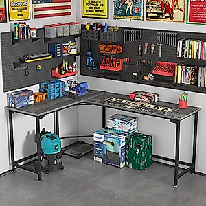 HOBINCHE 58 Inch L-Shaped Corner Computer Desk, Home Office Desk, Large Space Gaming Desk, Studying Writing Table Workstation, Gray