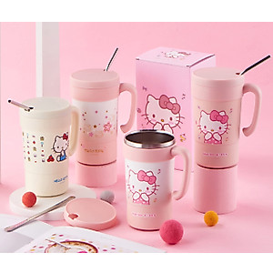Everyday Delights Hello Kitty Stainless Steel Insulated Cup with Lid, Straw & Stir Stick, 580ml (White)