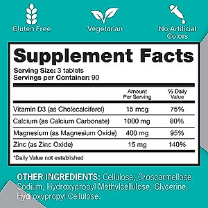 Qunol Magnesium 3 in 1 Tablets with Calcium, Magnesium & Zinc for Immune Support, Bone, Nerve, and Muscle Health Supplement, 270 Count