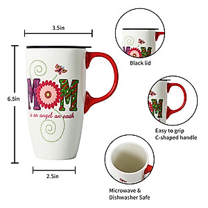 Bloom Valley Coffee Ceramic Mug Mother's Day Mug Porcelain Latte Tea Cup With Lid 17oz. MOM