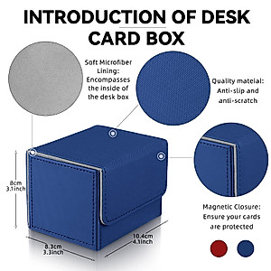 2 Pieces Card Deck Case Trading Card Storage Boxes Magnetic Deck Holder Leather Deck Sleeves to Storage 100 Cards Guardian Guardian (Horizontal,Red, Blue)