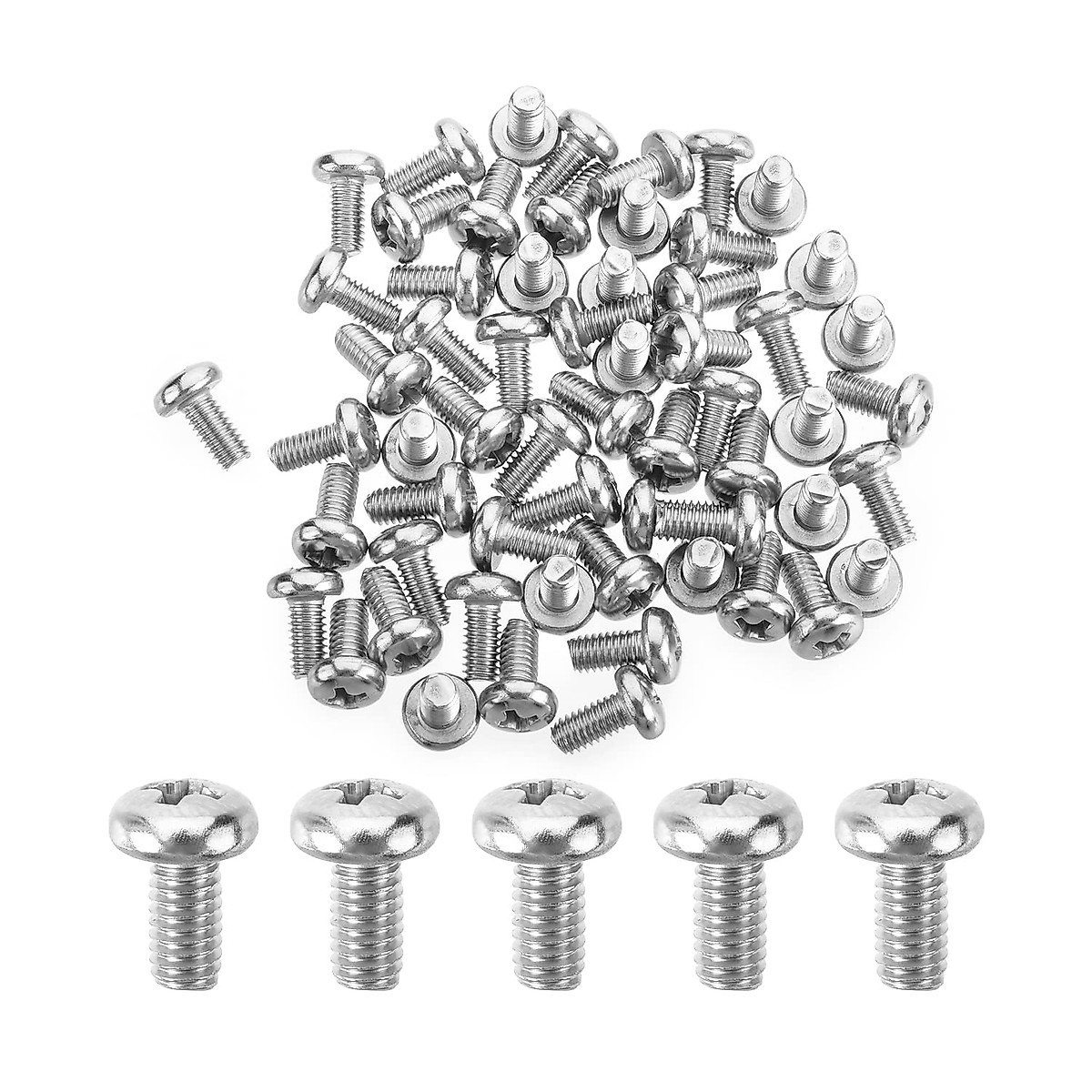 MroMax 60Pcs M4 x 8mm Pan Head Phillips Machine Screws, 304 Stainless Steel 18-8, Fully Thread, Metric Silver Gray Cross Head Screws Bolts for Cabinet Drawer Knob Pull Handle