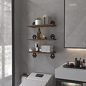 Lavezee Paw Prints Wall Decor Floating Shelves Set of 3, Cute Rustic Wooden Shelf Decorative Living Room, Bedroom, Bathroom, Log Cabin Shelving Wall Mounted