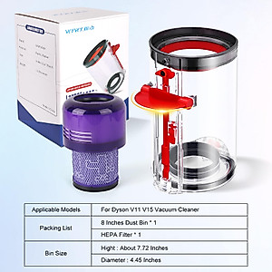 Upgraded Canister Replacement for Dyson V11 V15 SV14 SV15 SV22 Vacuum Cleaner Dust Bin, for Large Bin Part no. 970050-01 and Part no. 965443-01 with HEPA Filter