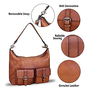 Genuine Leather Handbags for Women Handmade Purses Top Handle Shoulder Bag Vintage Style Real Leather Crossbody Satchel (Brown)