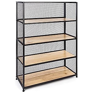 Displays2go Shelving Unit w/Five Shelves, 40" W x 60" H, Oak and Iron - Black (SMMMSHF)