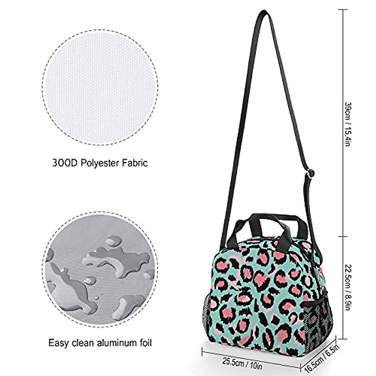 Leopard Reusable Insulated Lunch Bag, Portable Cooler Lunch Box for Boys and Girls, Lunch Tote Bag with Adjustable Shoulder Strap for Work, Picnic, Travel