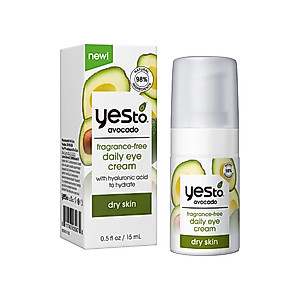 Yes To Avocado Daily Eye Cream, Fragrance-Free, Hydrating & Smoothing, with Hyaluronic Acid & Omega 3, 0.5 Fl Oz