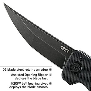 CRKT Inazuma No Ken Folding Pocket Knife: Assisted Opening Tactical Folder, Deadbolt Locking Mechanism, D2 Black Blade, Reversible Pocket Clip 2908