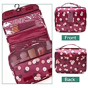 Aosivm Hanging toiletry bag for Women,makeup travel bag,with Jewelry Organizer Compartment,Large Cosmetic Bag Travel Organizer for Bathroom Shower Accessories (Wine red, Large)