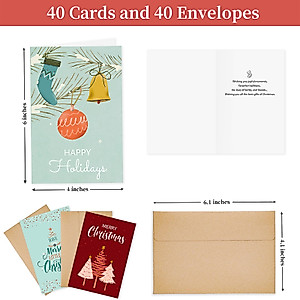 Nihuecne 40 Christmas Cards with Self Adhesive Envelopes, 4" x 6" Christmas and Holiday Xmas Greeting Note Cards Bulk for Friends, Family, Coworkers, Colleagues in 8 Assorted Design