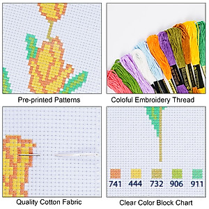 yeabwps 3Pcs Cross Stitch Bookmark Kits Embroidery DIY Bookmark Flower Patterns DIY Cross Stitch Bookmarks for Beginners Daisies Tulips Bellflower Handmade DIY Cross Stitch