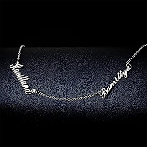 Ouslier Personalized 925 Sterling Silver Two Name Necklace Pendant Custom Made with 2 Names (Silver)