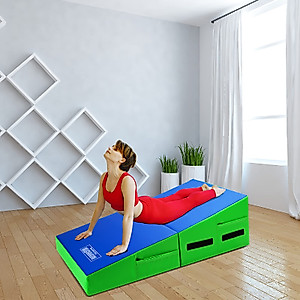 Incline Gymnastics Mat Wedge 48'' Folding Gymnastics Gym Fitness Skill Shape Tumbling Mat for Kids Play Home Exercise Aerobics (48'' Green)