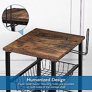 Bathroom Storage Cabinet Free Standing Units Organizer Shelf Floor Storage Tower with Drawers 4 Tier Shelving Rack with Paper Bar Narrow Storage Shelves for Bath Living Room Washroom, Farmhouse Brown