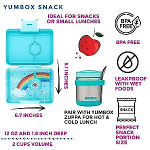 Yumbox Snack Box - 3 Compartment Leakproof Bento Lunch Box for Kids (Tropical Aqua with Rainbow Tray)
