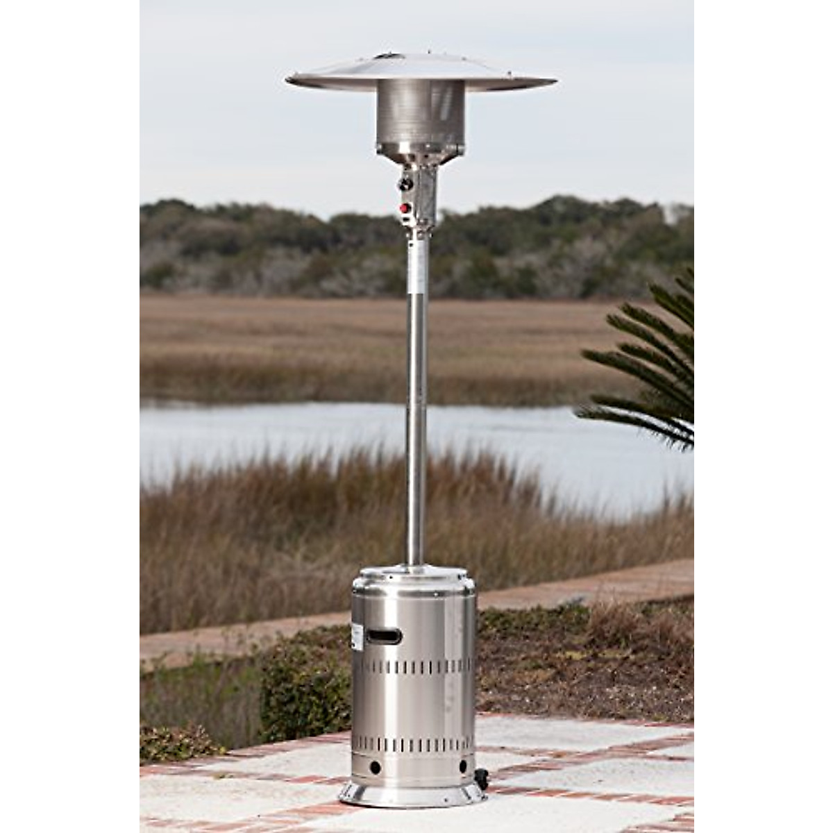 Fire Sense 01775 Performance Series Patio Heater With Wheels 50,000 BTU Output Electronic Ignition System Portable Outdoor Propane Heater For Commercial & Residential - Unpainted Stainless Steel