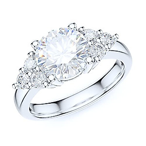 PRSTANI Sterling Silver Triple Three Sidestones 2CT Simulated Round Brilliant Cut Diamond Promise Engagement Ring (5.5)