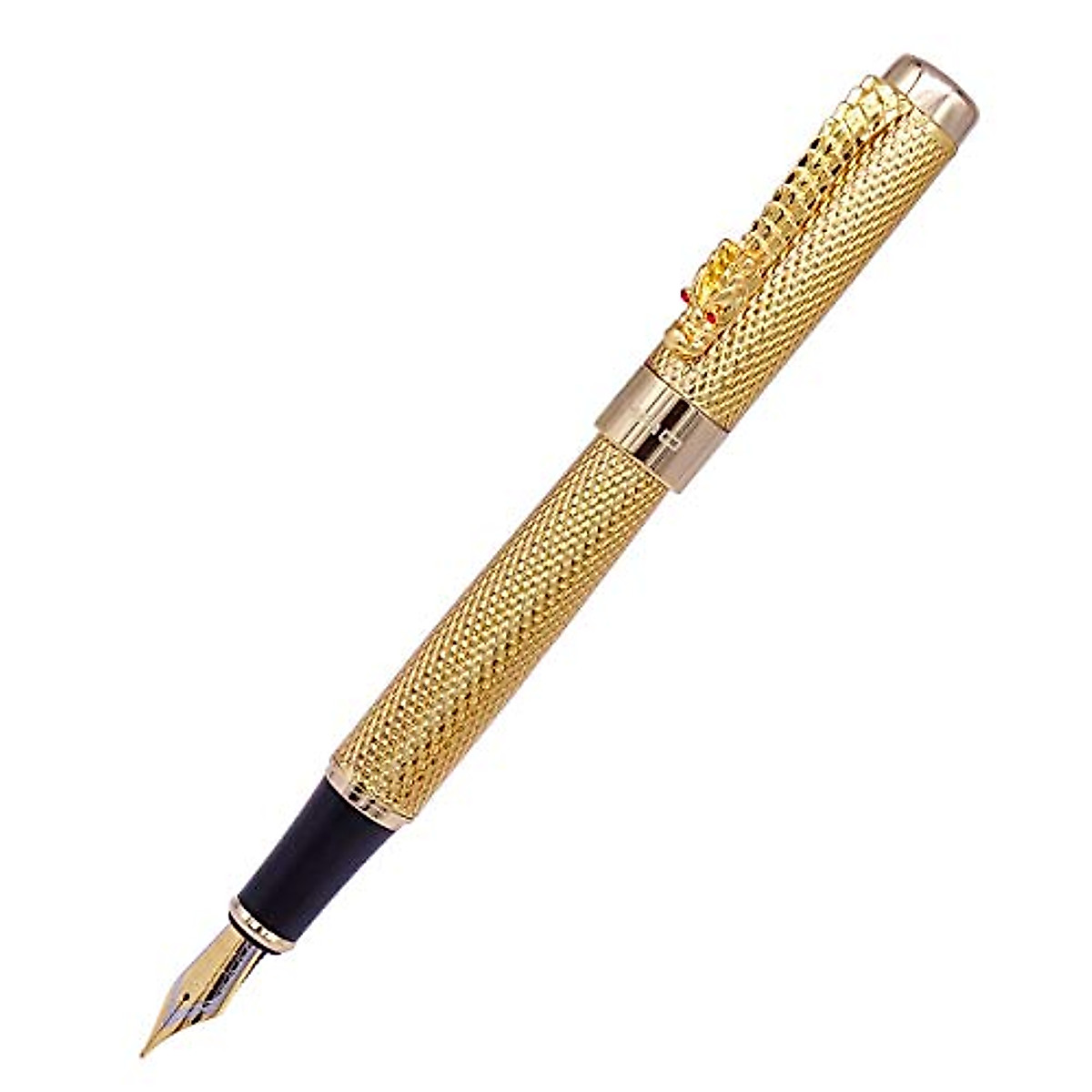 Gullor Jinhao Golden Dragon Red Crystal Eyes Fountain Pen with Push in Style Ink Converter
