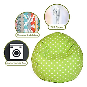 Majestic Home Goods Classic Bean Bag Chair - Mini Polka Dots Giant Classic Bean Bags for Small Adults and Kids (28 x 28 x 22 Inches) (Lime Green)