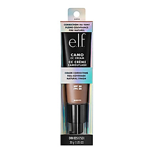 e.l.f. Camo CC Cream, Color Correcting Medium-To-Full Coverage Foundation with SPF 30, Deep 540 N, 1.05 Oz (30g)