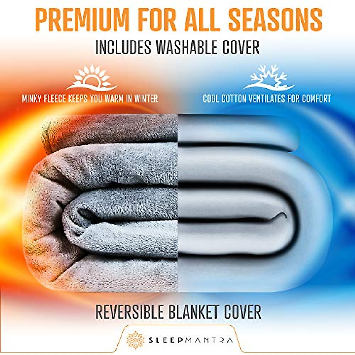 Adult Weighted-Blanket 15 lbs Gray - 60''x80'' Heavy Full/Queen Size 2 Piece Set, Glass Beads Filled Premium Calming Weighted Blanket with Soft Removable Cotton Mink Duvet Cover