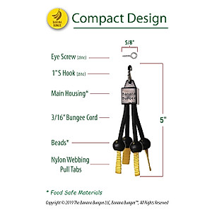 Banana Bungee Black Banana Holder Gadget, Made in USA; Holds Multiple Bunches or Single Bananas