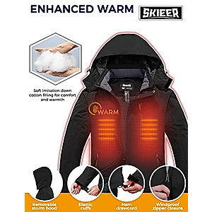 Skieer Men's Waterproof Snowboarding Coat Warm Quilted Ski Coat Windproof Short Winter Jacket(Black,X-Large)