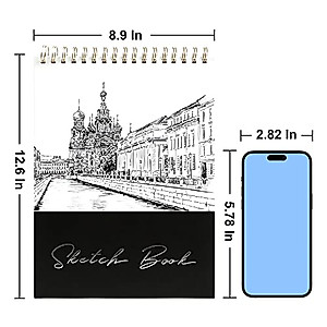 Top Spiral Sketchbook for Drawing Hardcover 9 x 12 Large Sketch Book for Women Men Girl 105 Sheets (68lb/100gsm) Premium Paper Sketch Pad, Black
