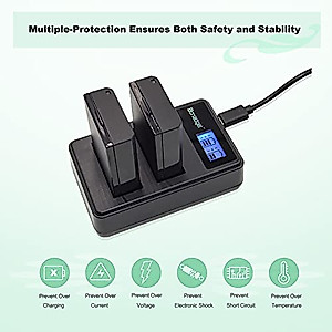 Bonadget 2 Pack LP-E10 Battery with LCD Dual Charger Kit for Canon EOS Rebel T3 T5 T6 T7,Kiss X50 X70 X80 X90,EOS 1100D EOS 1200D 1300D 1500D 2000D 3000D 4000D Digital Camera