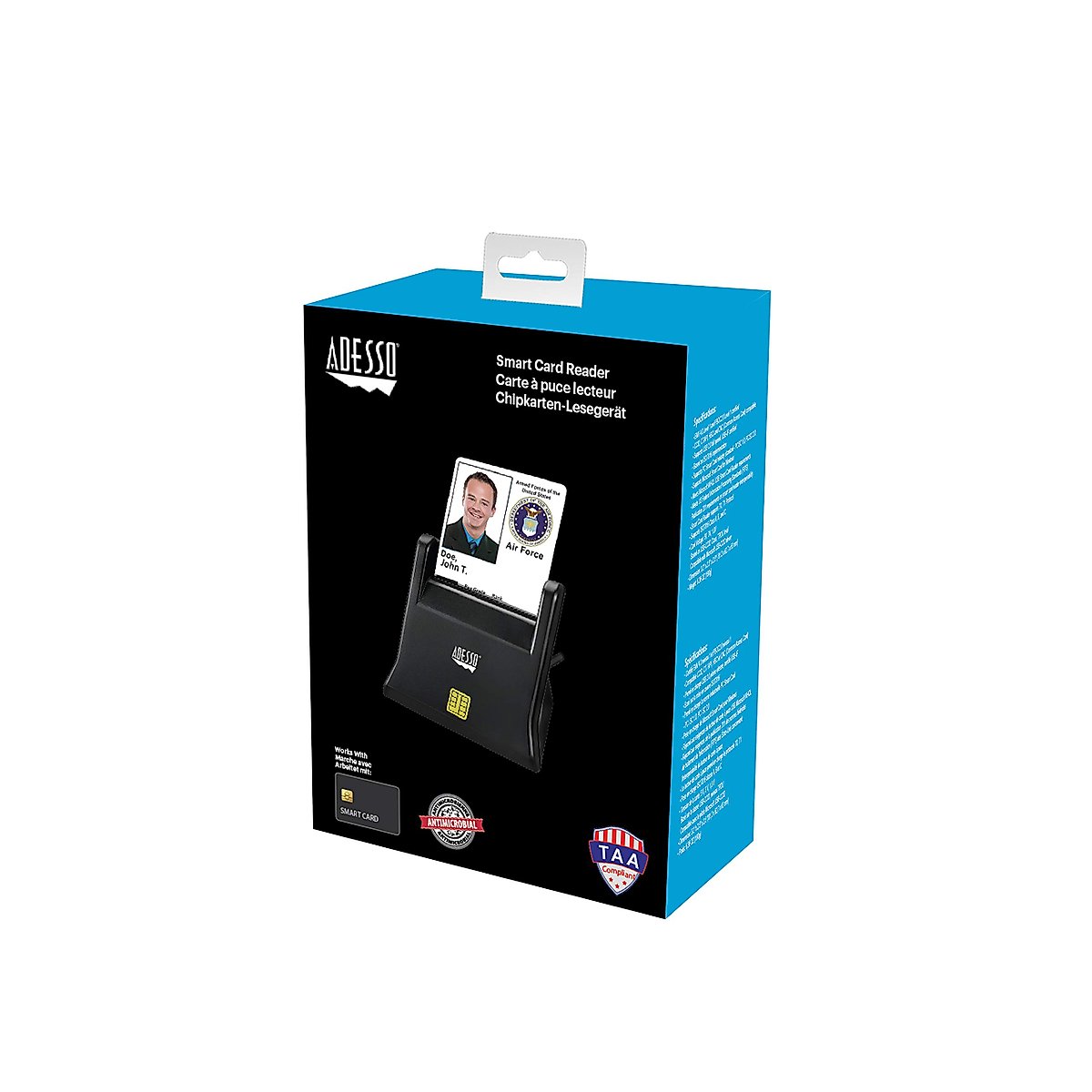 Adesso SCR-300 Desktop Smart ID Credit Card Reader CAC Card Reader Military, DOD USB Common Access CAC, Compatible with Windows, Mac OS