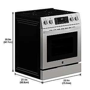 Kenmore Front Control Electric Range Oven with 5 Cooktop Elements with 7 Cooking Power Options, True Convection, Steam and Self Clean, Freestanding Oven, 4.8 cu. ft. Capacity Stainless Steel