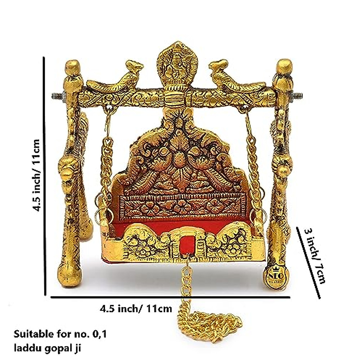 Laddu Gopal Metal jhula Traditional Metal Gold Plated Laddu Gopal Krishna Pooja Jhula