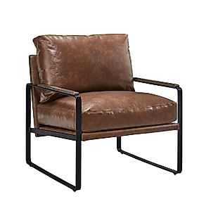 Ball & Cast Mid Century Upholstered Accent Chair Retro Design Armchair with Metal Frame, Brown