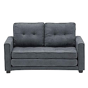 MELLCOM Modern Sofa Bed Mid-Century Upholstered Fabric Loveseat Sofa Folding Recliner Lounge Futon Couch for Living Room with 2 Throw Cushions,Grey