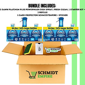 Dawn Platinum Powerwash, Fresh Scent, 1 Starter Kit + 2 Refills + Cleaning Sponge + 1 Card Protector SchmiidtEmpire + Sticker (16oz each - 6 Piece Set - Pack of 2)