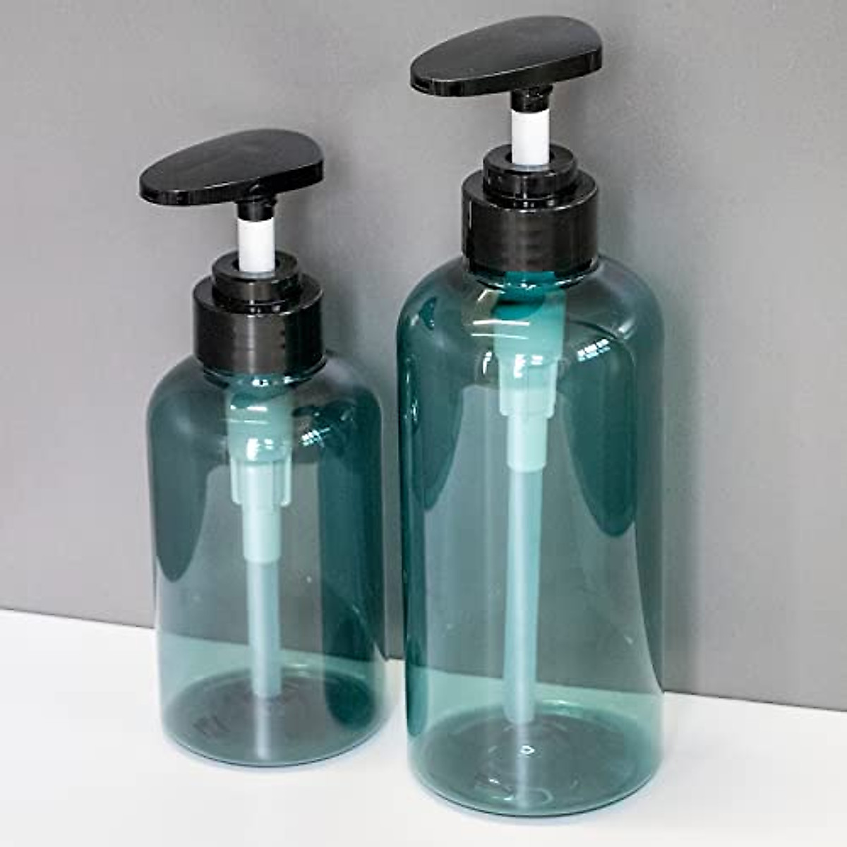 Kimqi Pump Bottles for Shampoo and Conditioner, Soap, and Lotion (2PCS 16 OZ and 2PCS 10 OZ, Blue)