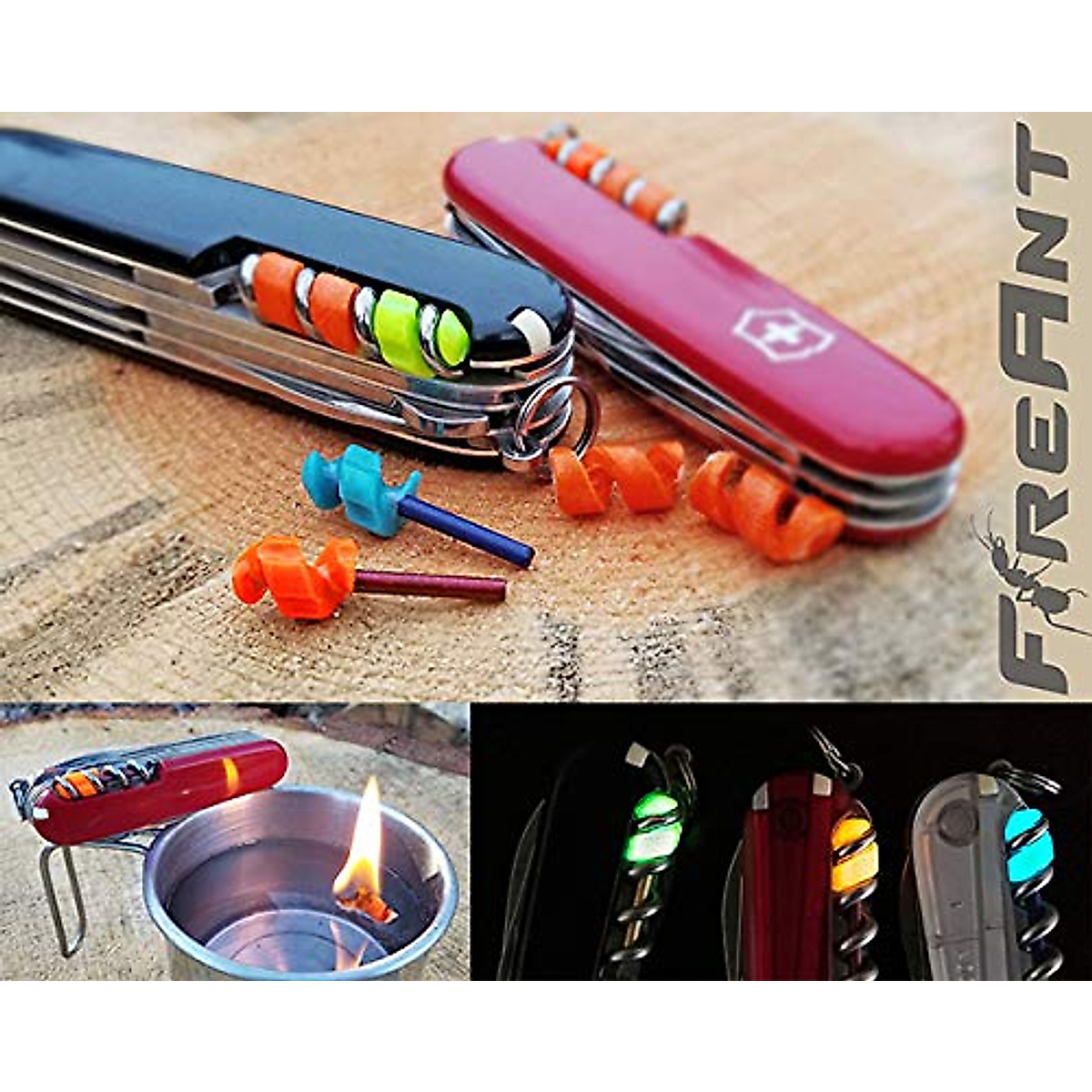 FireAnt 3 Pack - Fire Starter and Tinder System for Swiss Army Victorinox Knives (Green Glow)