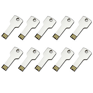 Lot 10 2GB Key Shape USB 2.0 Flash Drive 2G Metal Memory Pen Stick Thumb Drive Wholesale Bulk Pack (2GB, Silver (Stainless Steel))