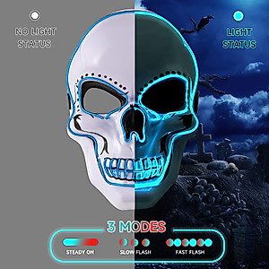 Zoylofg Halloween Cosplay LED Mask,Skull/Clown Scary Masks with 3 Lighting Modes,Rave Face Masks for Men Women, Costume for Halloween Party(Blue)