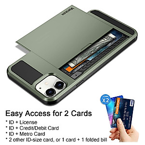 Vofolen Compatible with iPhone 12 Mini Case 5G Wallet Cover Credit Card Holder Slot Sliding Door Hidden Back Pocket Anti-Scratch Dual Layer Protective Shell Compatible with iPhone 12 Mini Army Green