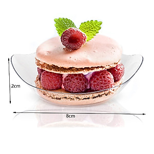 100 Pcs Dessert Plates, Mini Clear Disposable Dessert Bowls, Oval Plastic Ice Cream Cups Appetizer Tray, Sauce Dish/Bowls, Tomato Sauce, Salad Dressing for BBQ, Home, Party, Picnic, Wedding Gatherings