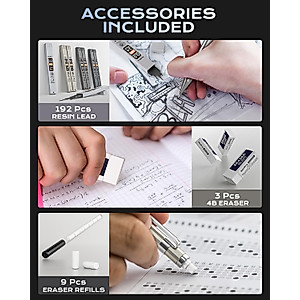 Nicpro 4 Pack 0.5mm Mechanical Pencil Set with Case, Metal Mechanical Pencil Drafting Pencil Lead 0.5mm for Artist Writing, Sketching, Drawing, 8 Tube HB #2 Refill, 3 PCS 4B Eraser, 9 Eraser Refill