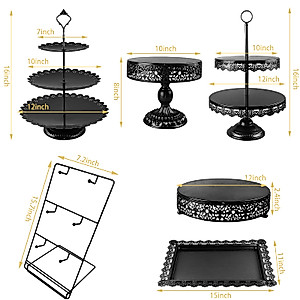 Black Cake Stand Set-7 Pcs Cake Stand Set-Dessert Table Display Set for Baby Shower, Wedding, Birthday Parties, Chrismas Celebration